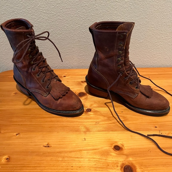 Shoes | Copy Leather Western Boots Below The Calf Height Wood Heel Worn ...